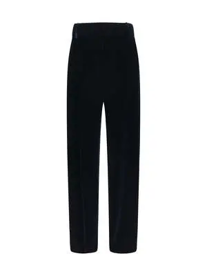 Giorgio Armani Wide Leg Pants With Double Pleats In Viscose And Silk Velvet - Blue