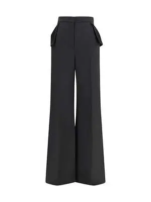 NISSA Wide-leg Wool-blend Pants - Black