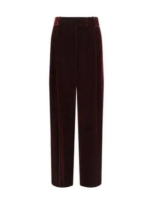 Giorgio Armani Wide Leg Pants With Double Pleats In Viscose And Silk Velvet - Multicolor