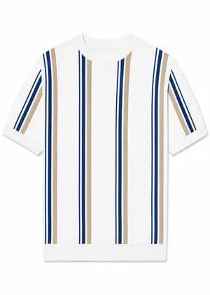 VAYLA Neutrals / Blue / White Short Sleeve Crew Neck Block Stripe Top In White & Blue