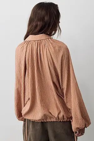 Free People We The Free In My Bubble Button Down Top - Cinnamon Combo