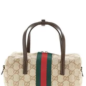 Gucci Mini 'boston' Bag With Web Detail - Brown