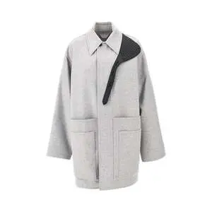 Bottega Veneta Double Coat With Intrecciato Leather Strap - Grey