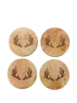 CHEHOMA Antler-engraved Wooden Coasters - Brown