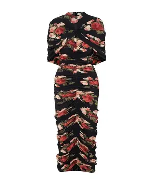 Magda Butrym Ruched Layered Floral-print Jersey Maxi Dress