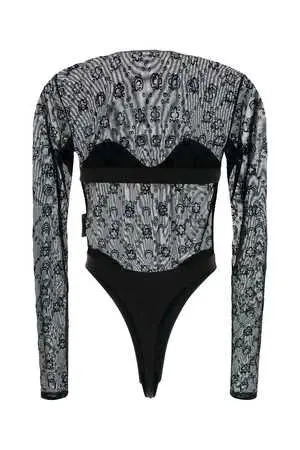 MARINE SERRE Stretch Tulle Bodysuit - Black