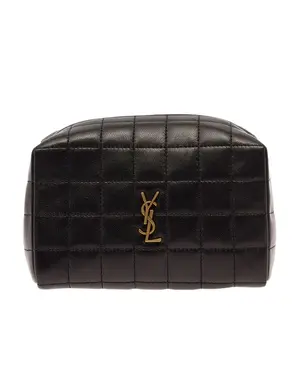 Saint Laurent Cassandre Matelassé Carré Small Cosmetic Pouch In Lambskin - Black