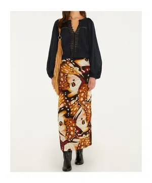 Farm Rio Butterfly Print Midi Skirt