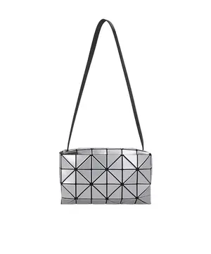 Issey Miyake Geometric Patchwork Glossy Diamond-Quilt Shoulder Bag Gray