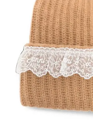GANNI Tigers Eye Lace Trim Beanie Hat