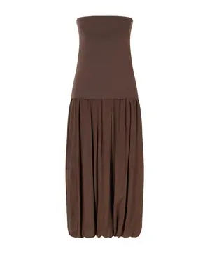 ST. AGNI Ribbed Pleated Jersey Midi Dress - Brown