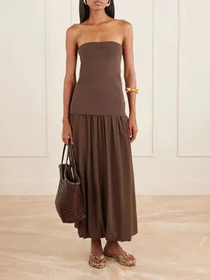 ST. AGNI Ribbed Pleated Jersey Midi Dress