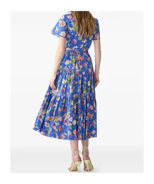 Carolina Herrera Poppy-print Tiered Midi Dress With Sash
