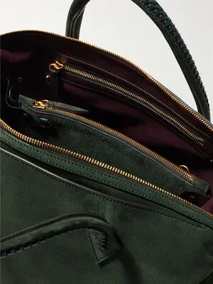 METIER Medium Braided Leather-trimmed Suede Tote
