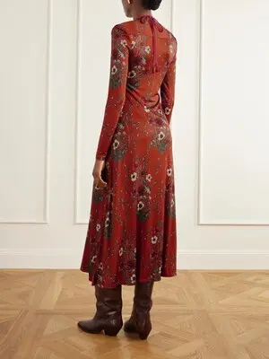 Johanna Ortiz Gathered Floral-print Stretch-jersey Midi Dress
