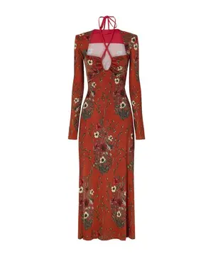 Johanna Ortiz Gathered Floral-print Stretch-jersey Midi Dress - Red