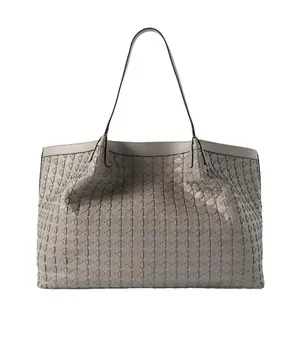 SERAPIAN Secret Large Woven Leather Tote - Gray
