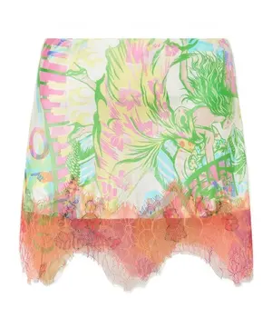 DONDE ESTEBAN Lace-trimmed Printed Satin Mini Skirt - Multicolor