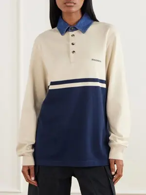 J.W.ANDERSON Embroidered Striped Cotton-jersey Polo Shirt