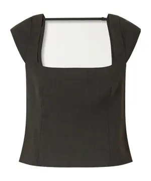 ST. AGNI Cap-sleeves Square-neck Top - Anthracite