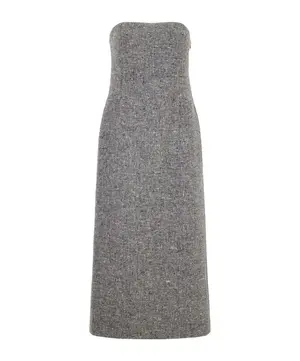 Auralee Strapless Wool-tweed Midi Dress - Gray
