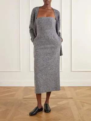 Auralee Strapless Wool-tweed Midi Dress
