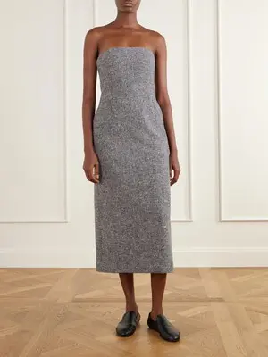 Auralee Strapless Wool-tweed Midi Dress
