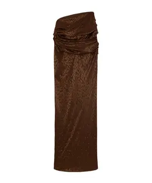 ALEX PERRY Draped Leopard-print Mesh Maxi Skirt