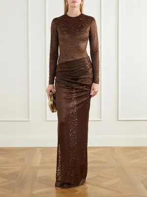 Alex Perry Draped Leopard-print Mesh Maxi Skirt