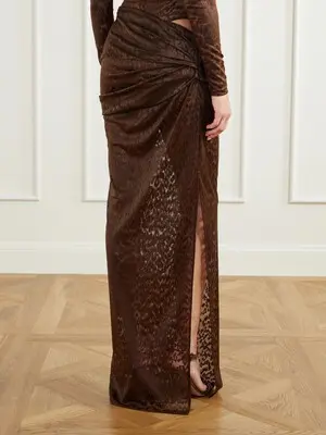 Alex Perry Draped Leopard-print Mesh Maxi Skirt