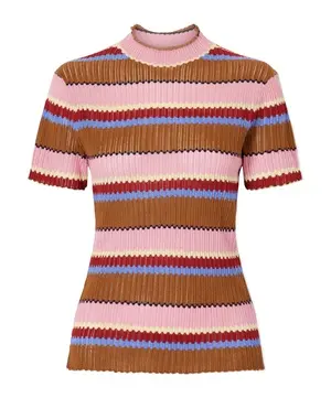 GUEST IN RESIDENCE Striped Ribbed Silk And Linen-blend Top
