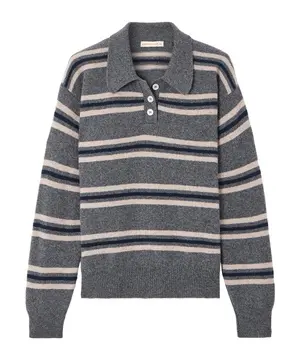 Daughter Edith Striped Wool Polo Sweater - Gray