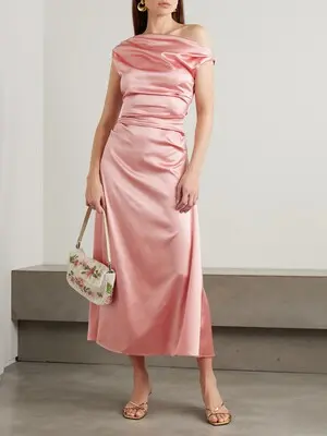 Staud Phare Draped Silk-blend Midi Dress
