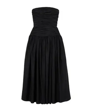 Matteau Strapless Ruched Organic Cotton-poplin Midi Dress - Black