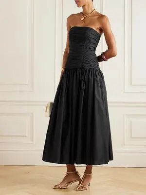 Matteau Strapless Ruched Organic Cotton-poplin Midi Dress