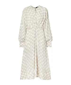 Proenza Schouler Keria Gathered Checked Crepe De Chine Midi Dress - White