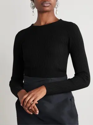 Carolina Herrera Convertible Embellished Crochet-trimmed Ribbed Wool Sweater