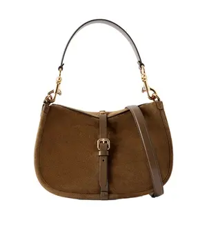 Etro Logo-detailed Leather-trimmed Suede Shoulder Bag - Brown