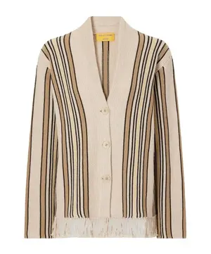 Guest In Residence Striped Wool And Cashmere-blend Cardigan
