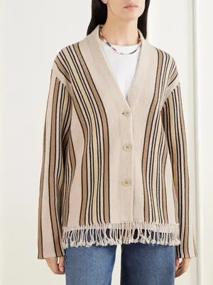 Guest In Residence Striped Wool And Cashmere-blend Cardigan