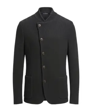 Emporio Armani Asymmetric-fastening Textured-knit Cardigan - Navy