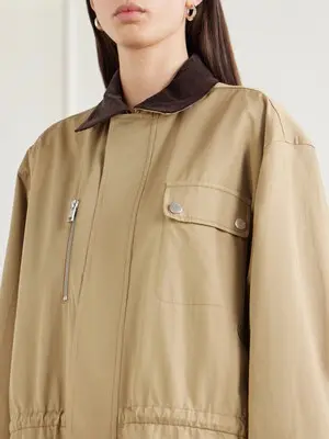 FRAME Drawstring Corduroy-trimmed Cotton-twill Jacket
