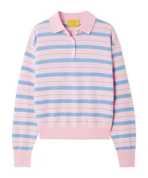 Guest In Residence Striped Cashmere Polo Sweater