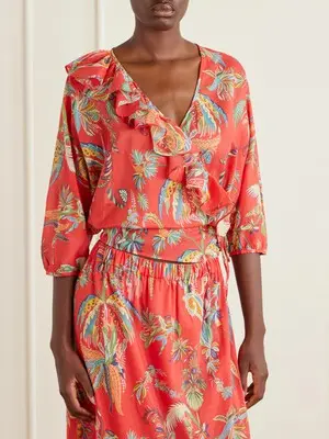 Etro Ruffled Printed Cotton Blouse - Red