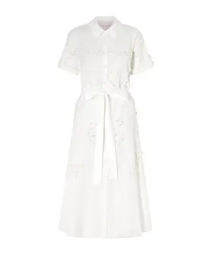 Carolina Herrera Belted Embroidered Cotton-blend Poplin Midi Shirt Dress - White