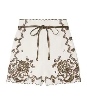 ZIMMERMANN Ascension Leather-trimmed Broderie Anglaise Linen Shorts