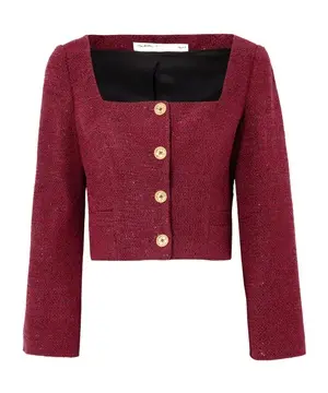 Alessandra Rich Embellished Tweed Jacket - Red