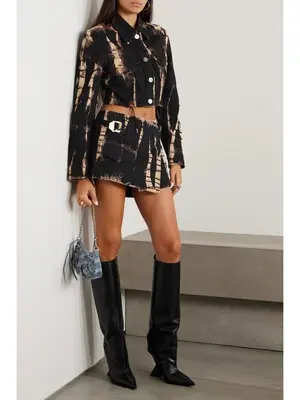 DION LEE Cropped Fringed Printed Denim Jacket
