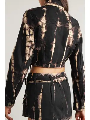DION LEE Cropped Fringed Printed Denim Jacket