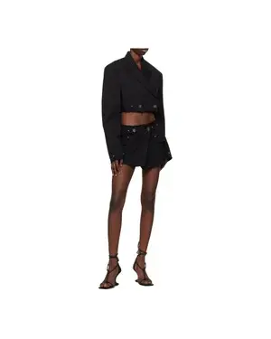 DION LEE Wrap-effect Embellished Frayed Wool-blend Mini Skirt